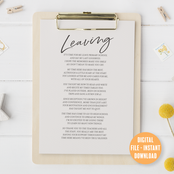 Year 6 Leavers Poem Printable | Y6 Leavers Download | School Memories ...